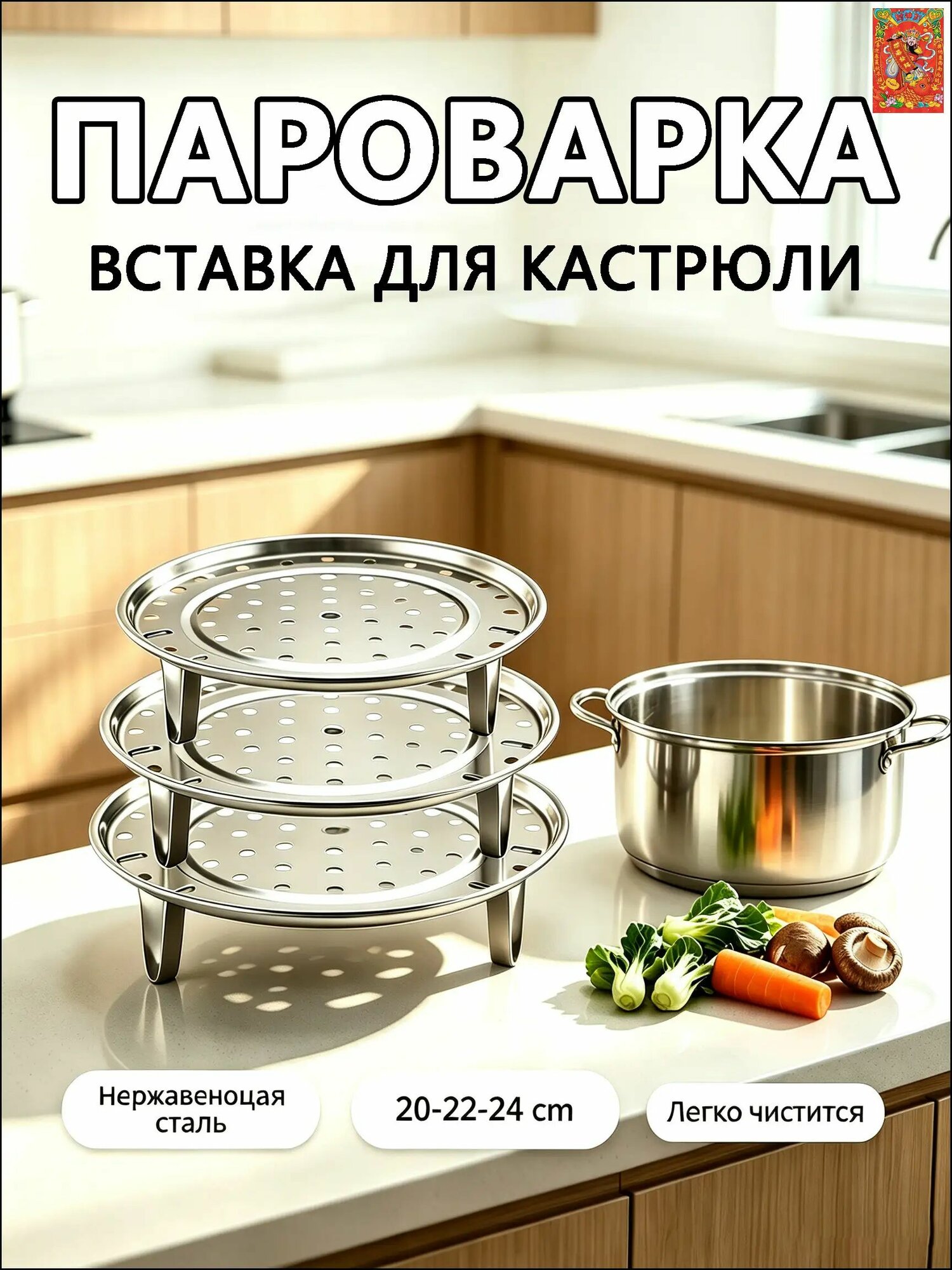 Мантоварка из нержавеющей стали на 3 яруса, подходит для мытья в посудомойке, серебристый цвет