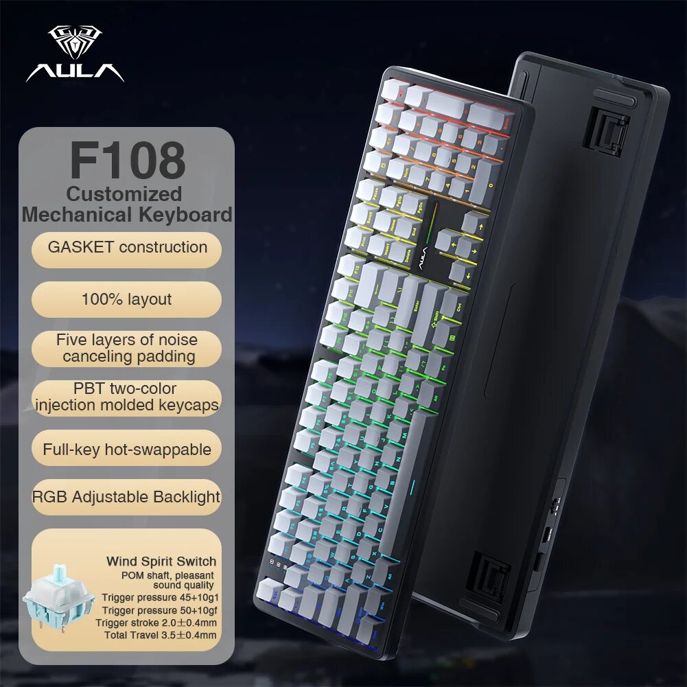 AULA F108 Механическая Клавиатура Gradient Black