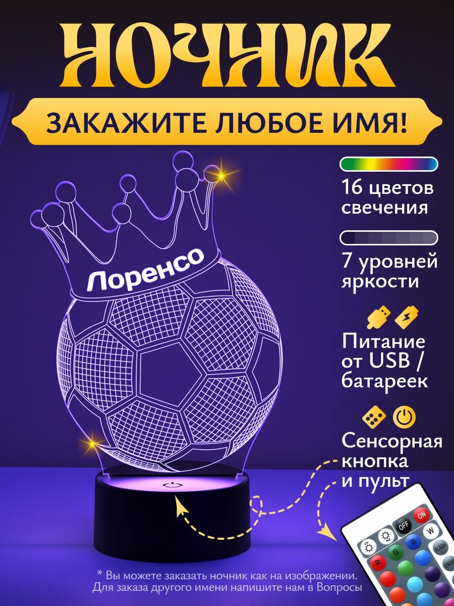 Ночник Лоренсо - футбольный мяч с короной