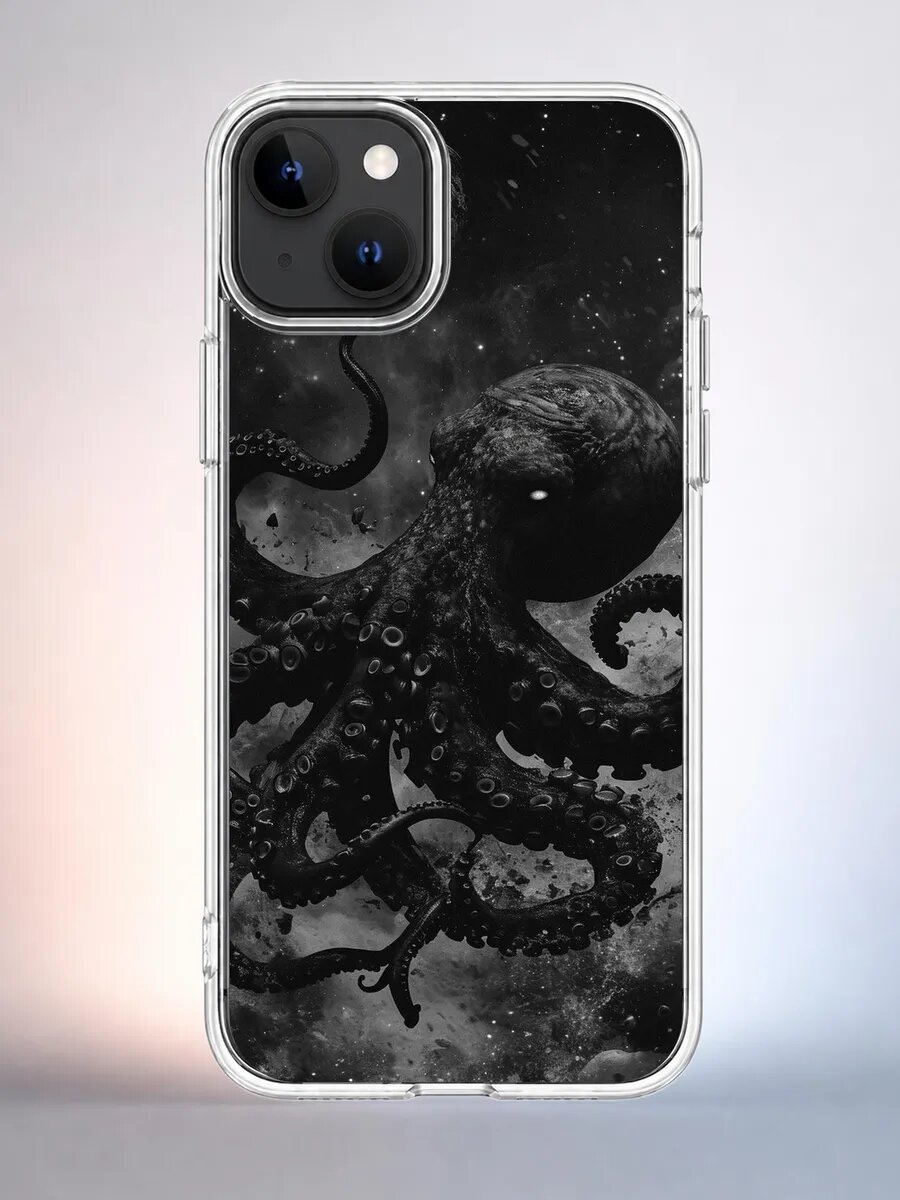 Чехол iPhone 13 осьминог космос силиконовый прозрачный