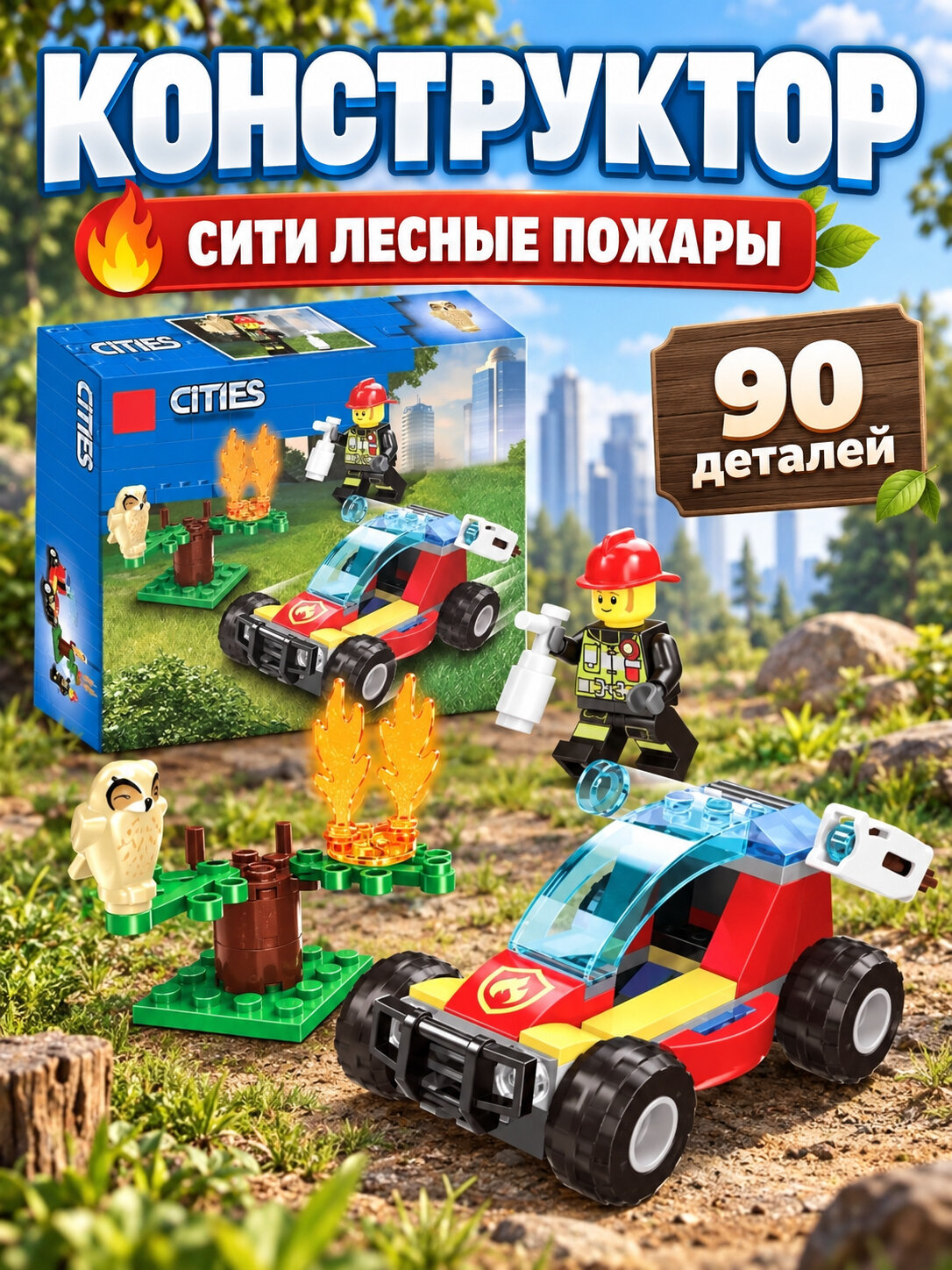 Конструктор классический Сити лесные пожары/90 деталей/11521