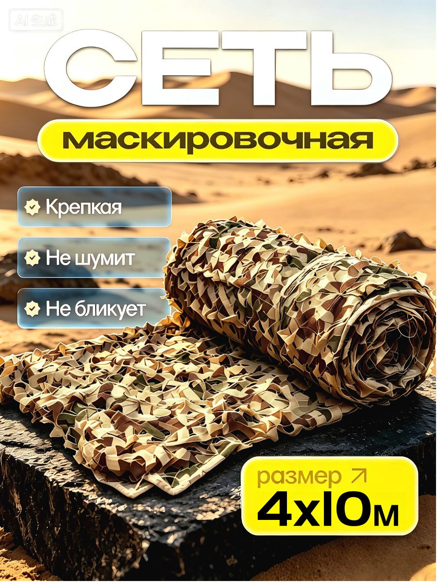 Маскировочная сетка 4x10 м, камуфляж, прочная, для охоты, дачи, садового декора