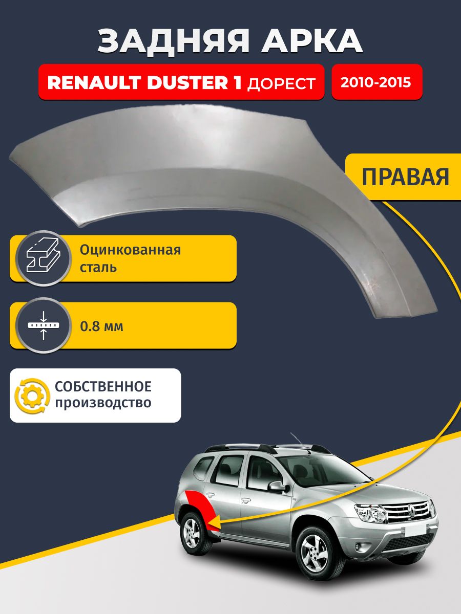 Правая задняя ремонтная арка для автомобиля Renault Duster дорест 2010-2015 (Рено Дастер 1). Оцинкованная сталь 0,8мм.