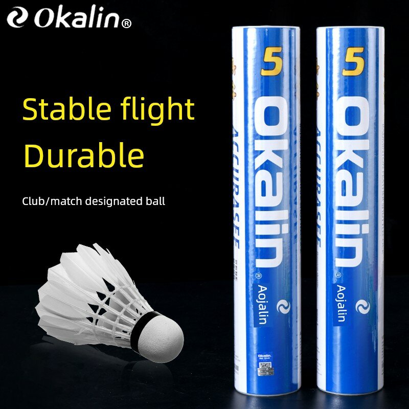 Okalin AC5 2-Скорость Бадминтонные Шуттлкоуки, Полный Круг Перьев Корморана, Набор 12 Штук