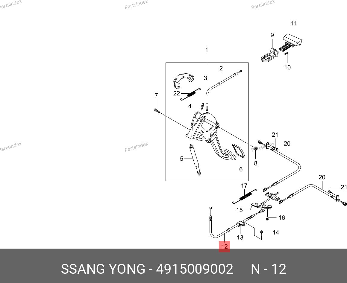 Трос ручного тормоза передний, SSANGYONG 4915009002