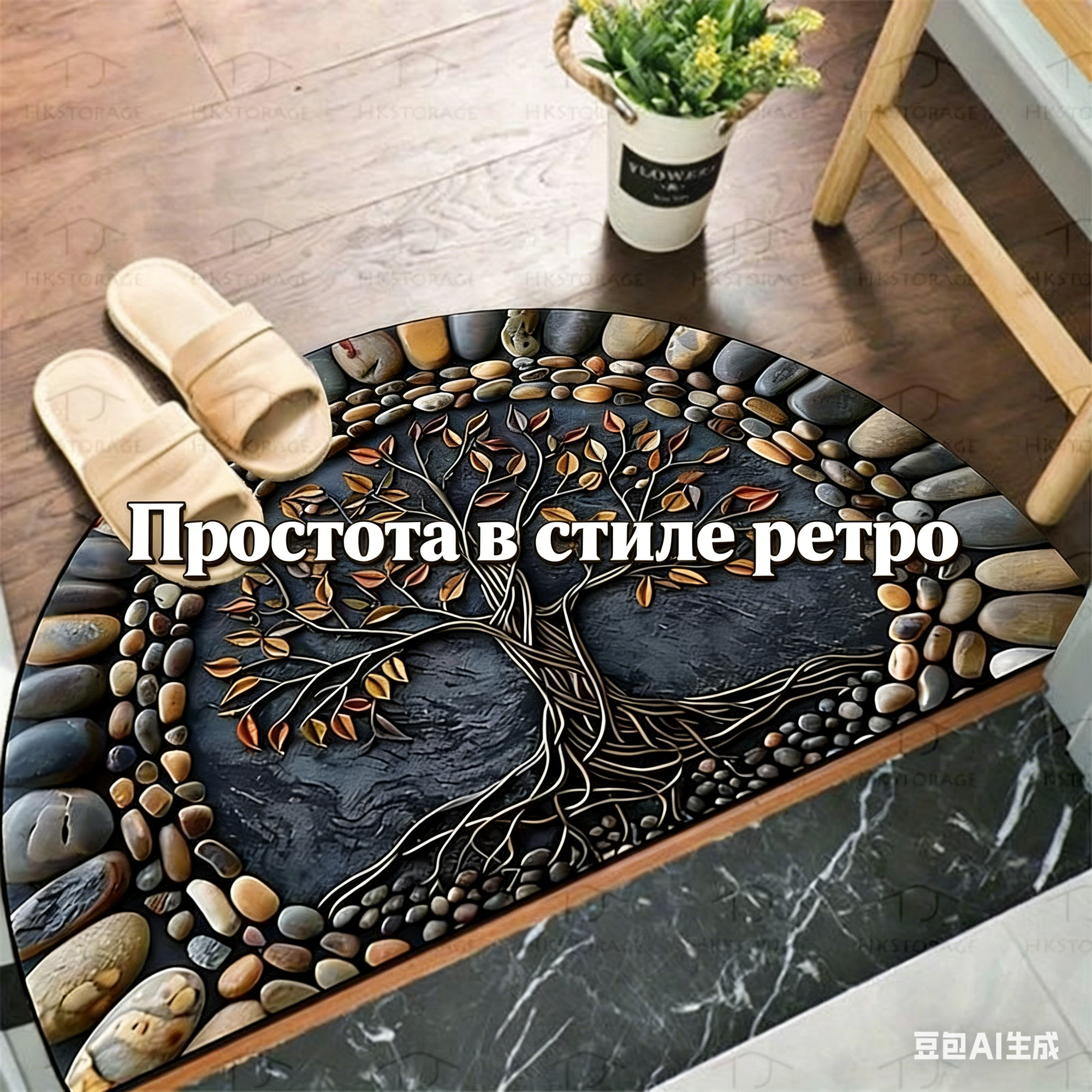Ковер в стиле ретро-минимализма, материал - хрустальный бархат, 60*90 см