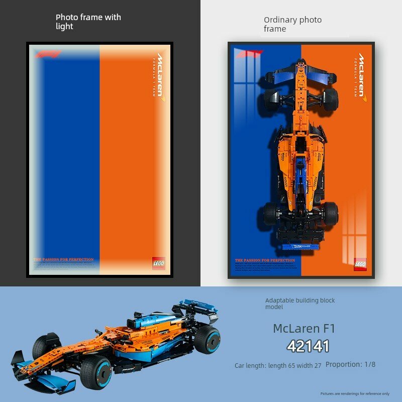 Фотообои McLaren F1 Сине-Оранжевый Зеркальная Отделка Без LED S-Класс 50x80см 3.5мм Алюминиевая Рамка