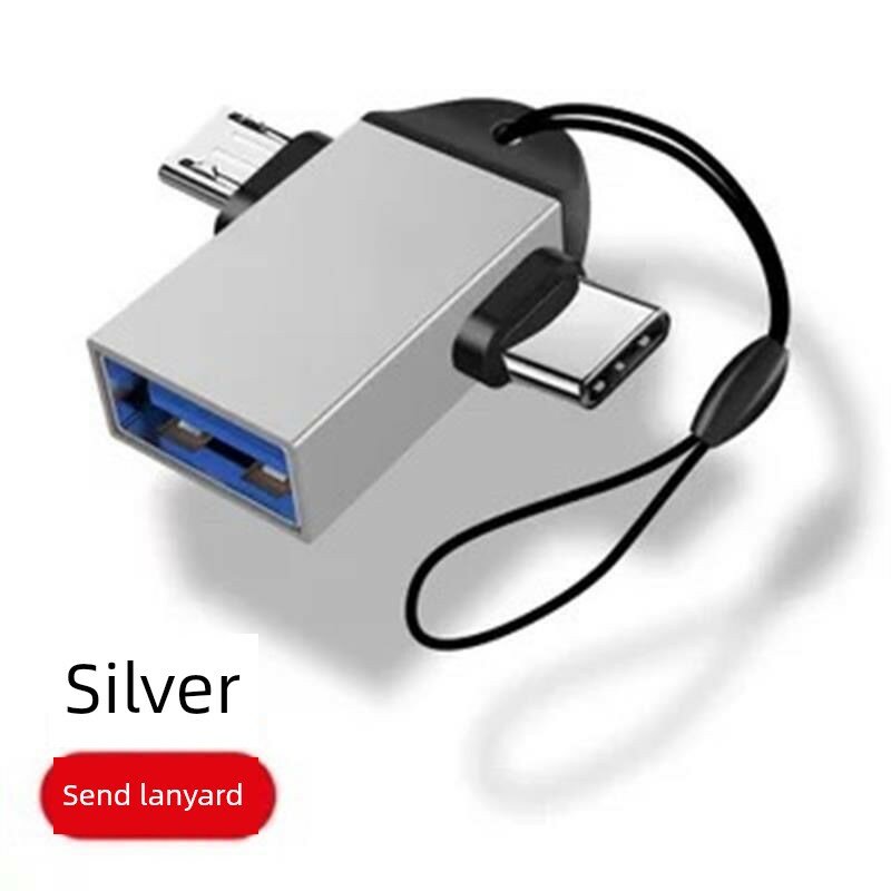 Набор из 2 шт. адаптеров Android трапециевидный + Type-C в USB 3.0, серебристый цвет, высокоскоростная передача