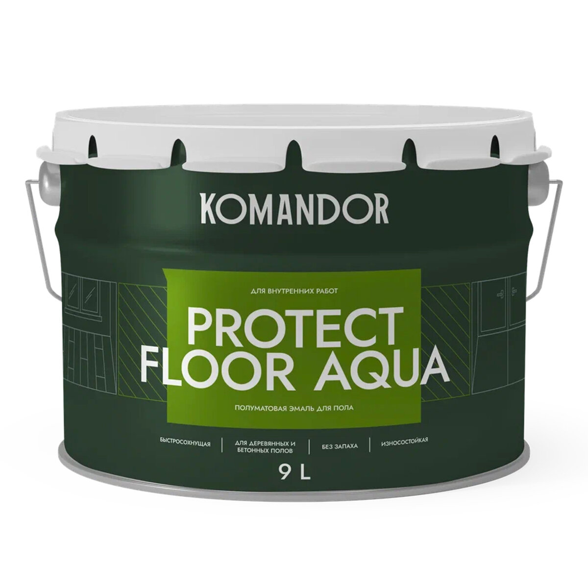 Эмаль Komandor Protect Floor Aqua, для пола, база A, 9 л S1314001010