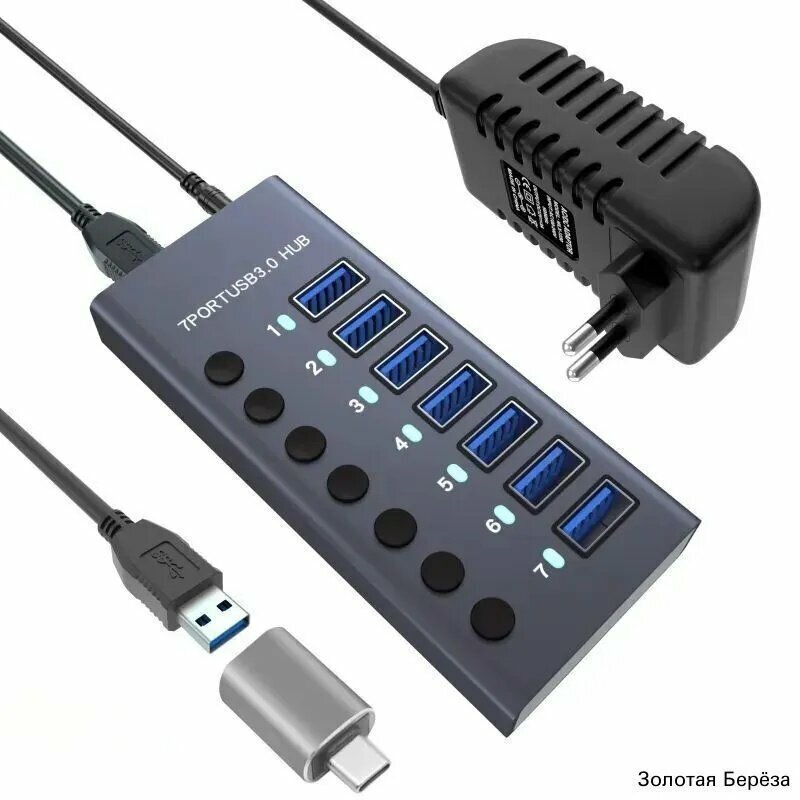 Высокоскоростной 7портовый хаб Acasis USB 3.0, премиум разветвитель для ноутбуков с поддержкой 5 Гбит/с