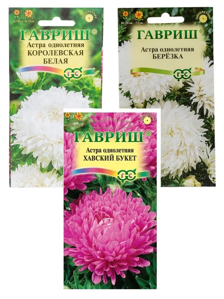 Набор семян Астра Королевская Белая, Березка и Хавский букет