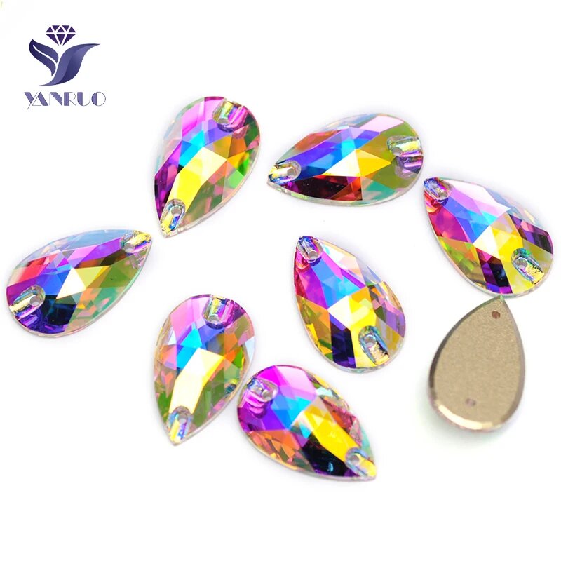 Стразы стеклянные YANRUO 11x18mm AB, 20шт