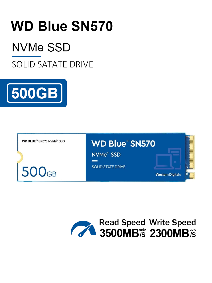 Твердотельный накопитель WD Blue SN570 500 ГБ M.2 NVMe PCIe 3.0 x4 3500/2300 МБ/с TLC SSD
