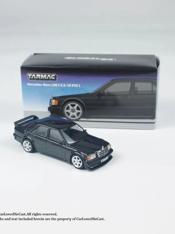 Машинка Tarmac Works TW 1/64 Mercedes-Benz 190 E 2.5-16 EVO 1 Blue-Black metallic T64G-057-BK Die-cast Alloy Car Model Collection Display Gift