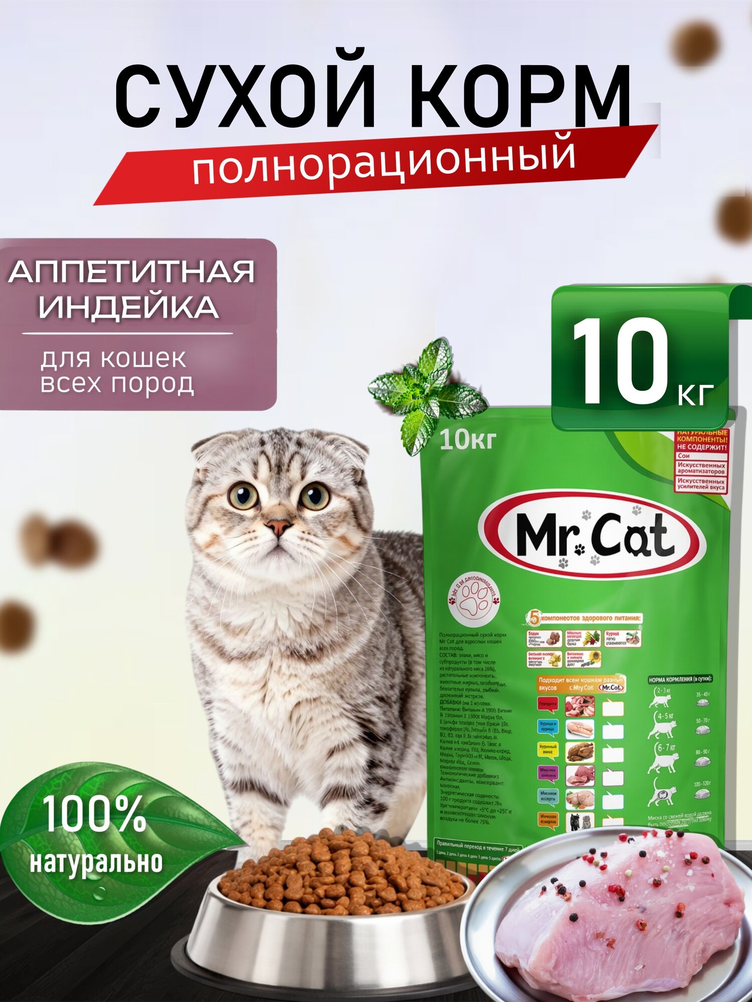 Корм для кошек сухой 10 кг аппетитная индейка
