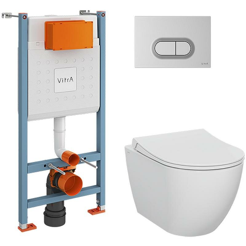 Инсталляция с унитазом комплект Vitra Mia Round 9856B003-7200 белый, с сиденьем микролифт и кнопкой смыва хром
