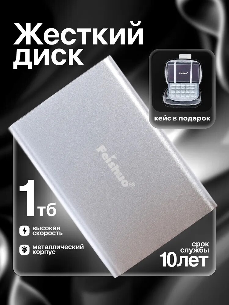 Feishuo 1 ТБ Внешний жесткий диск F202 (Pb), Металл, серый, серебристый