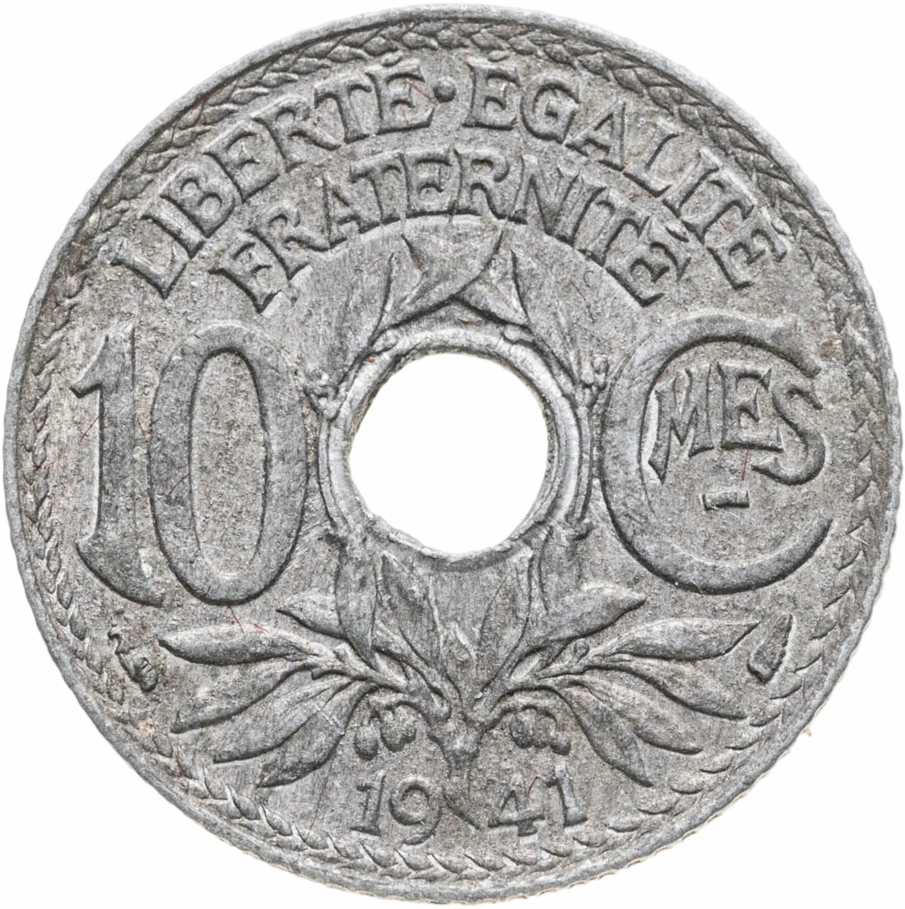 Франция 10 сантимов (centimes) 1941 Подчеркивание под MES