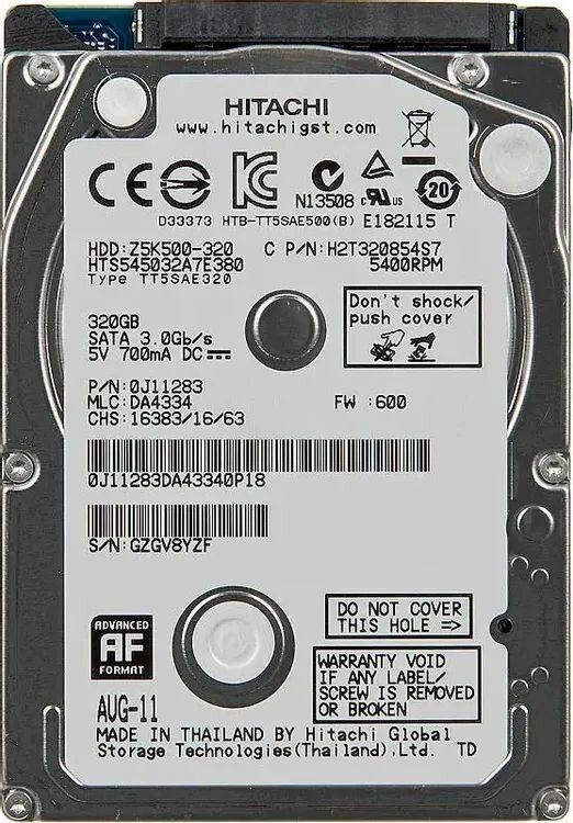 2.5" Жесткий диск 320 Гб Hitachi Travelstar Z5K500 (HTS545032A7E380) - SATA II, 5400 оборотов/мин, кэш память - 8 Мб