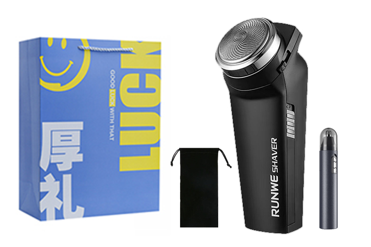 Электробритва мужская роторная RUNWE RS113, комплект RS113 Black + Thick Gift Bag + Nose Hair Device + Storage Bag
