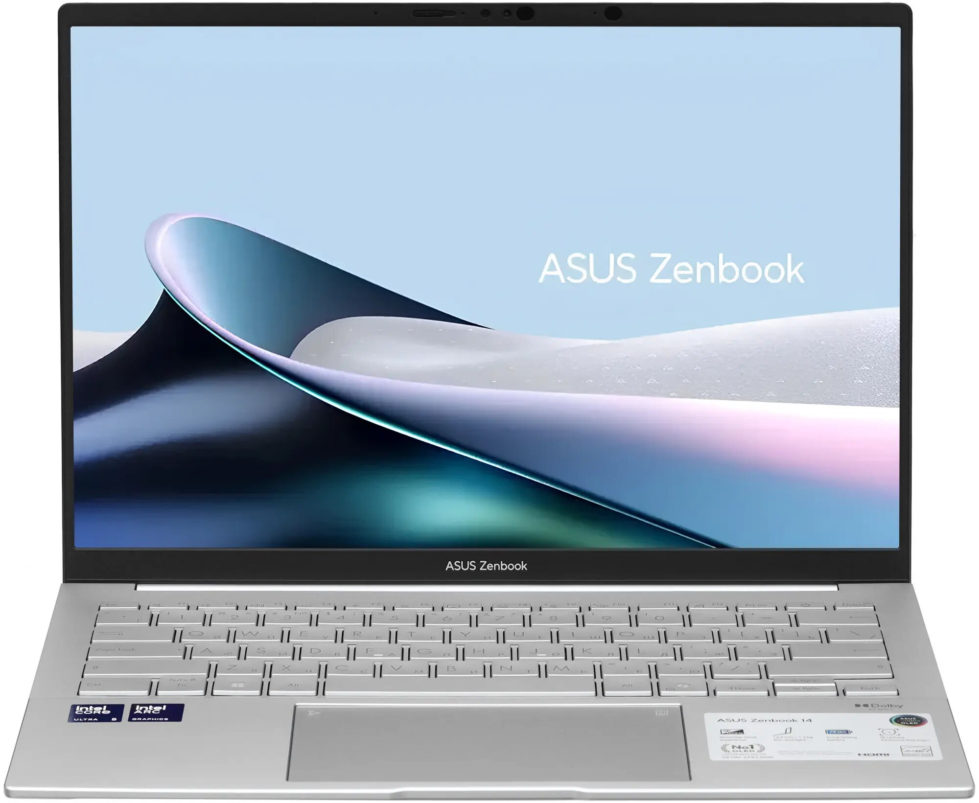 14" Ноутбук ASUS Zenbook 14 Oled Сенсорный, Intel core 5 225H (14 ядер) , RAM 16 ГБ LPDDR5x (7467Mhz) , SSD 1 TБ, Intel Arc 130T , Windows 11 Pro + Office 2021, Металлический корпус, Русская раскладка