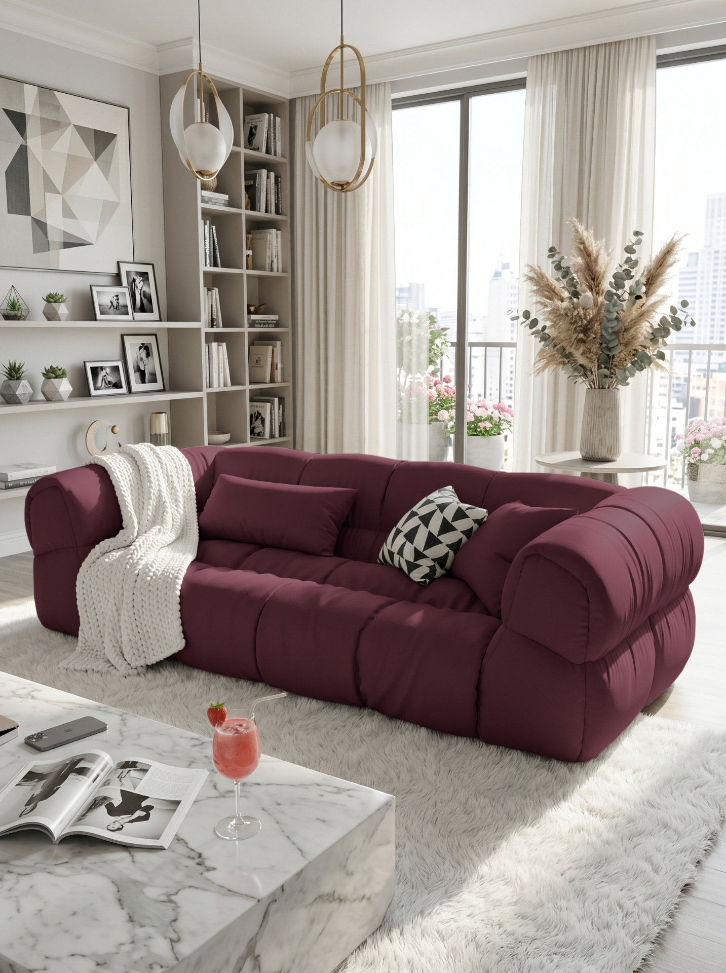 Диван Шелби Velutto 15 NOW 239x105x72 см, бордовый Велютто, нераскладной Фиеста