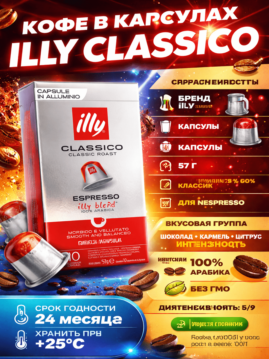 Кофе в капсулах Illy Classico для кофемашин Nespresso 10шт, 57г