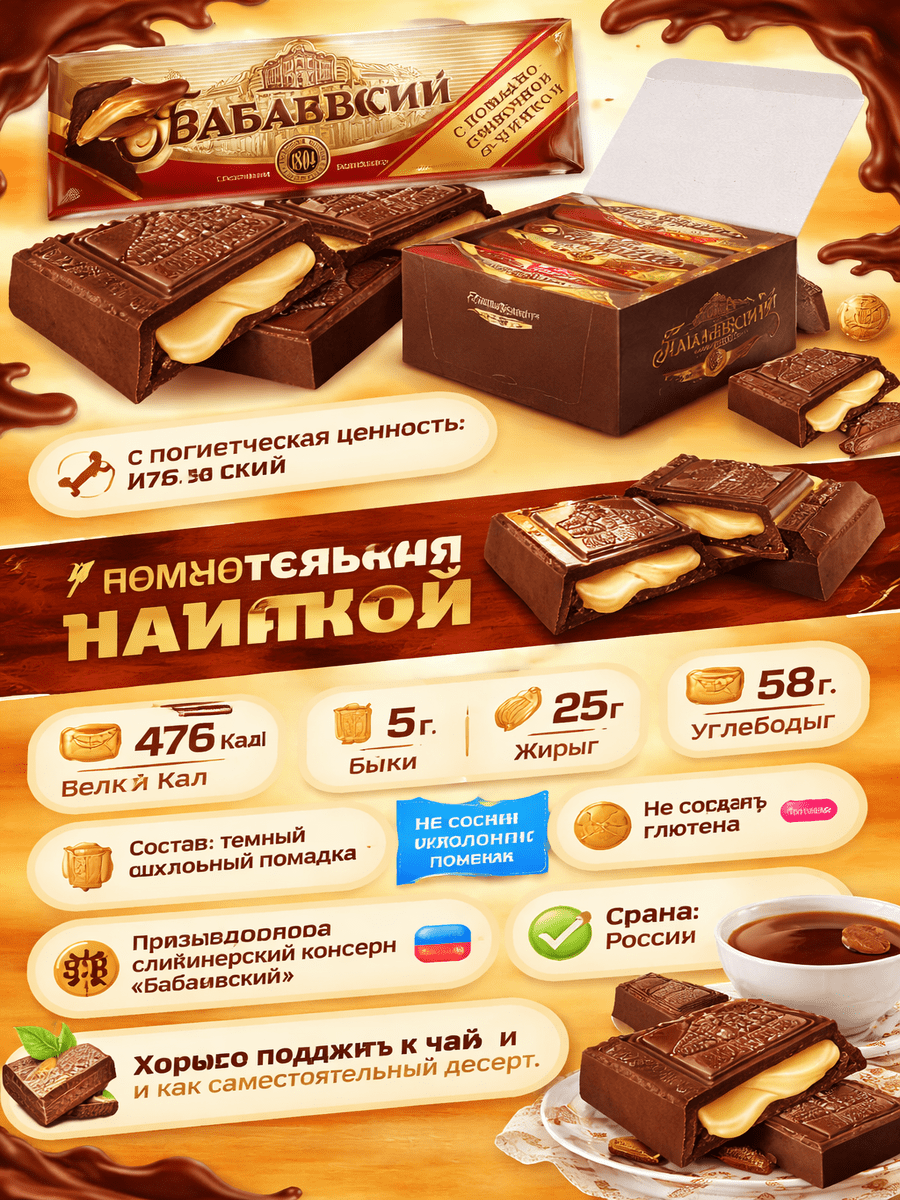 Шоколад Бабаевский с помадно-сливочной начинкой, 50г x 2 упаковки