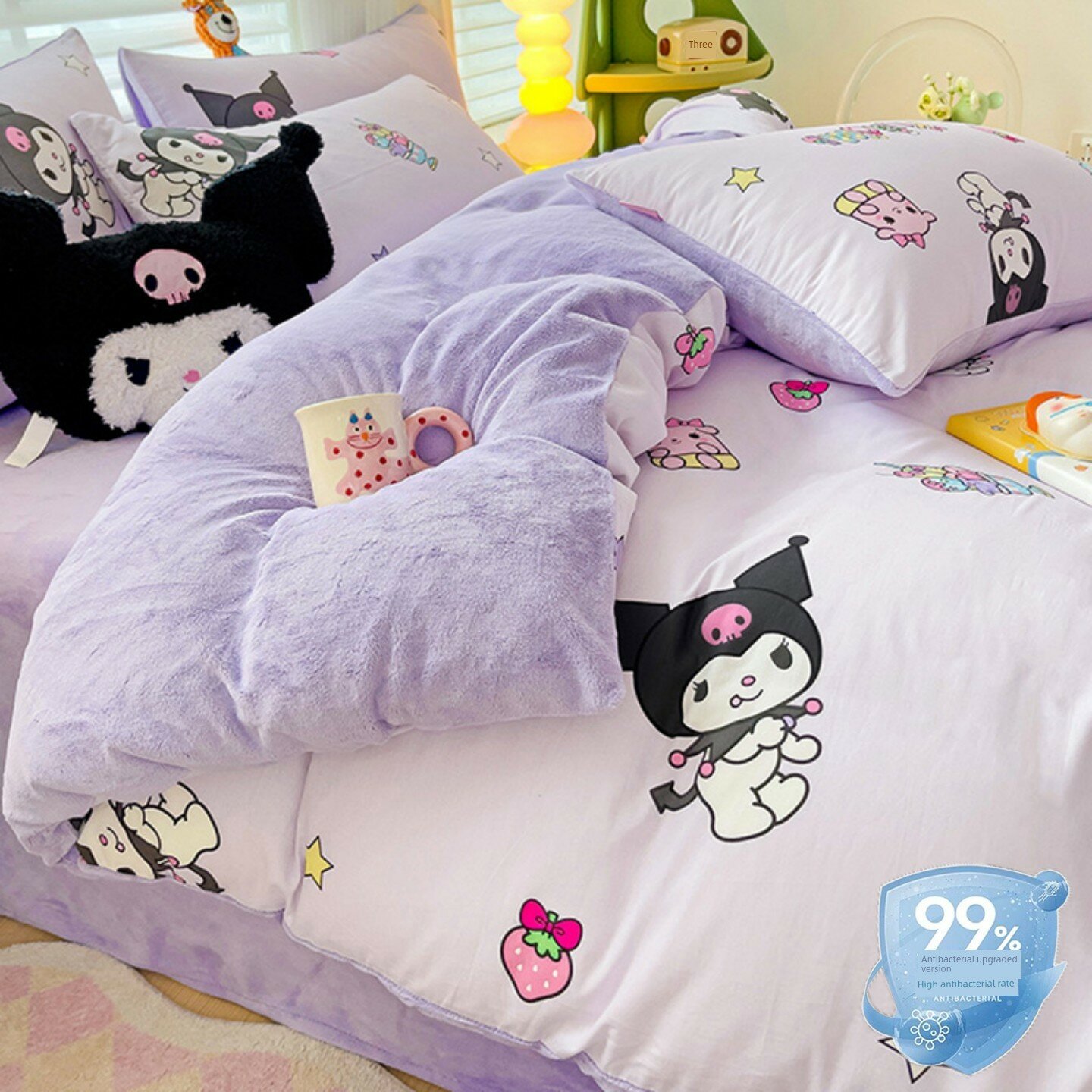 Комплект постельного белья Sanrio AB-sided из чистого хлопка с молочным велюром, три или четыре предмета, зимнее