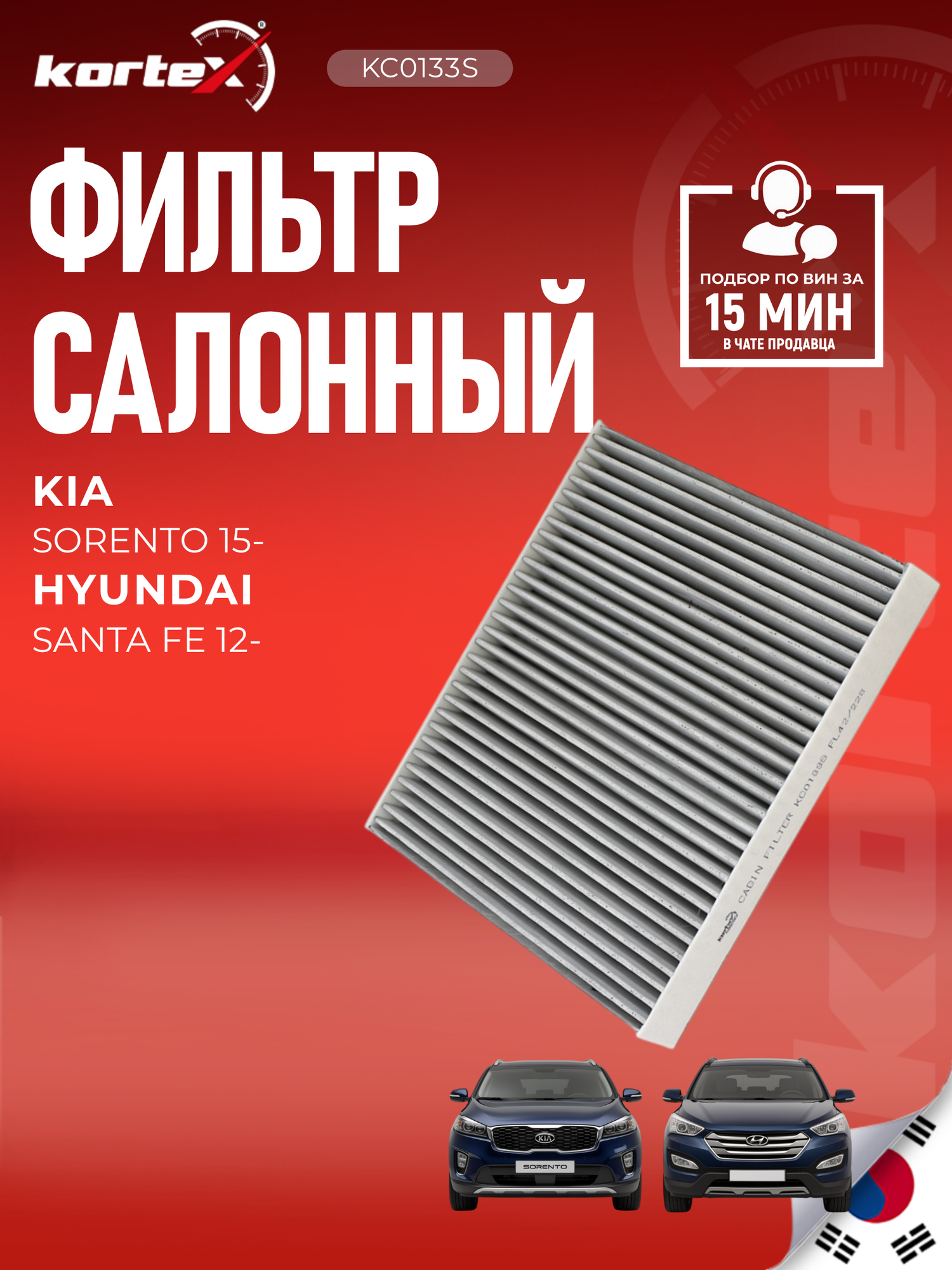 Фильтр салонный угольный КИА Соренто, Тойота C-Hr SSC1224, SS1224, MC9687K
