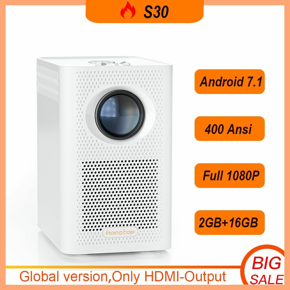 Проектор hongtop глобальная версия s30 max mini 4k led bt wifi full hd 1080p коррекция трапецеидальных искажений
