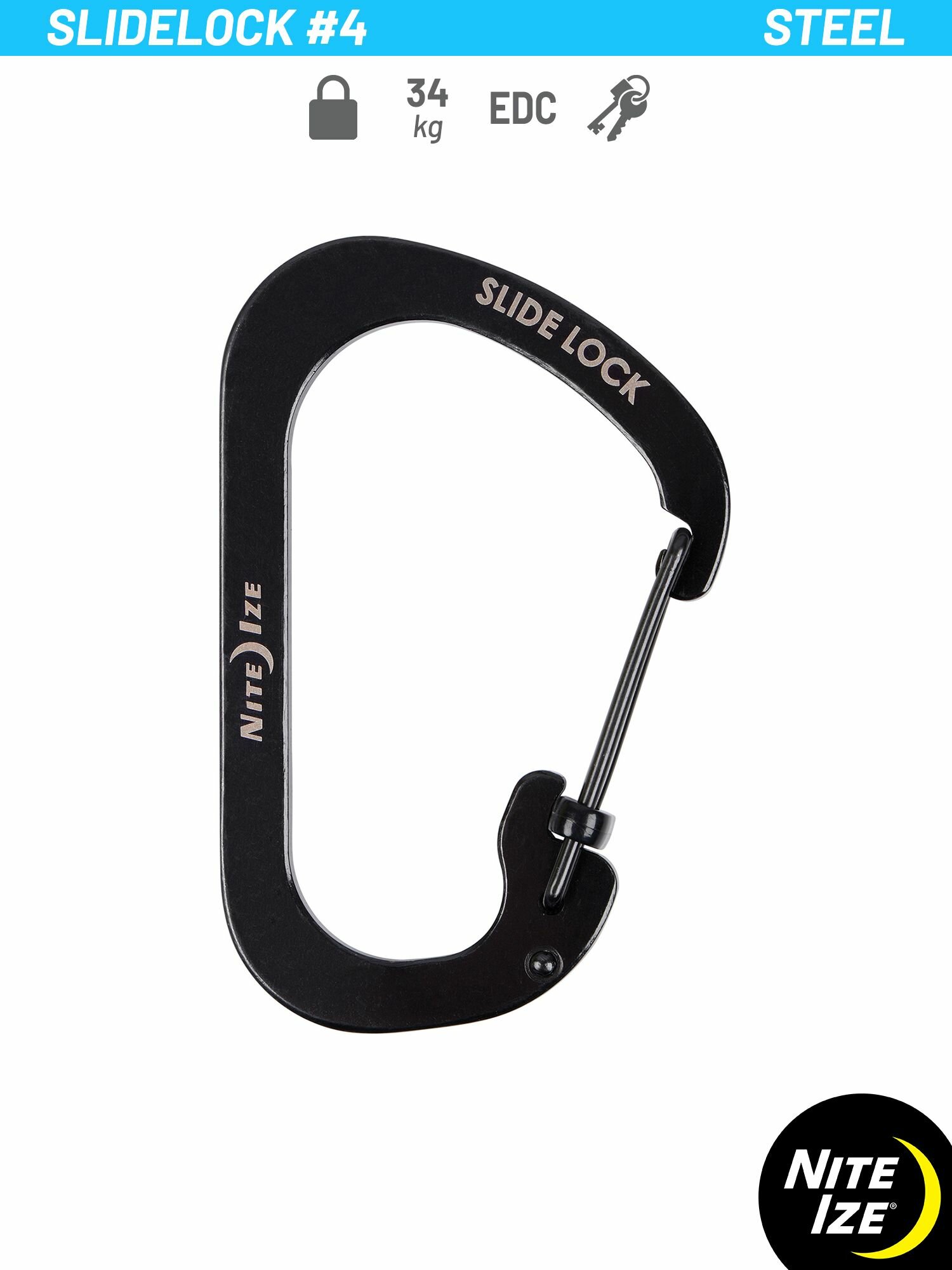 Карабин Nite Ize SlideLock Carabiner Stainless Steel #4 - Черный
