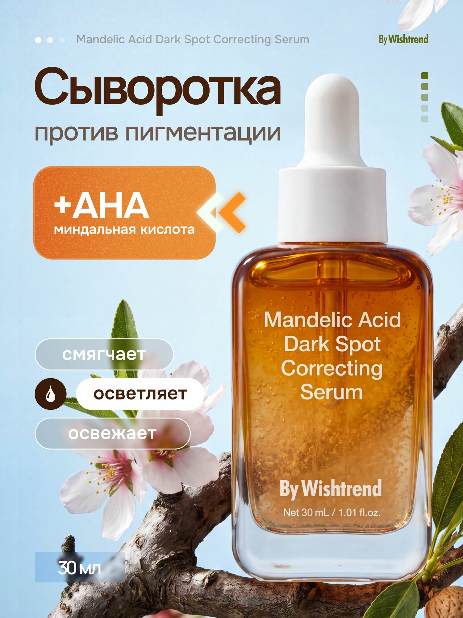 By Wishtrend / Сыворотка от постакне Mandelic Acid Dark Spot Correcting Serum, 30 мл