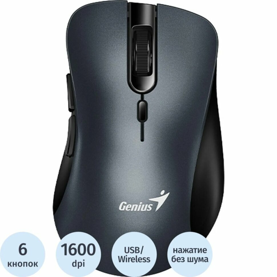 Мышь компьютерная Genius Ergo 8100S, беспроводная, железно-серый, 2025078