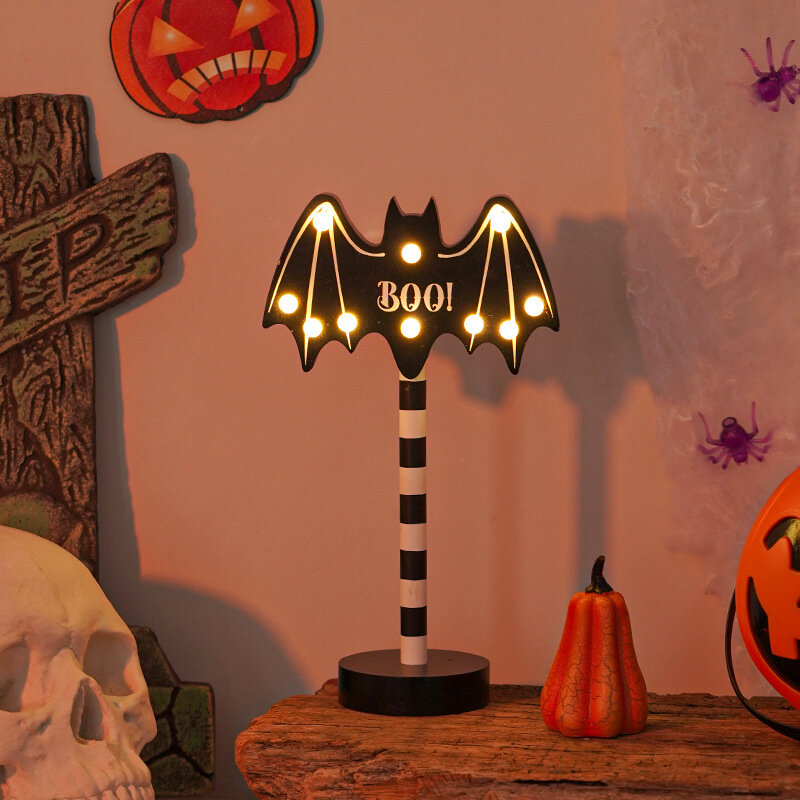 Светодиодные декоративные светильники для Хэллоуина в форме тыкв, призраков и черепов, деревянные декоративные ночники, светящиеся огни.