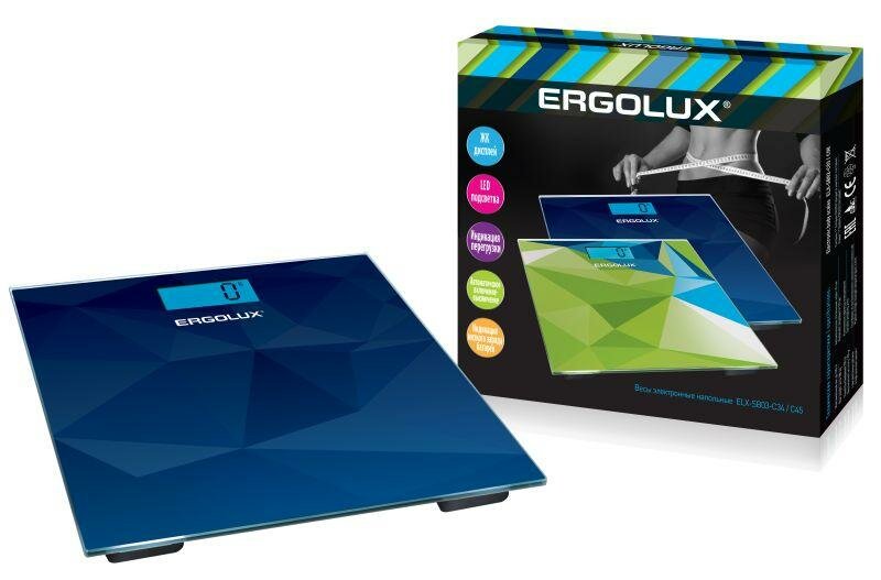 Весы напольные ELX-SB03-C45 до 180кг LED подсветка абстракция син. Ergolux 13434