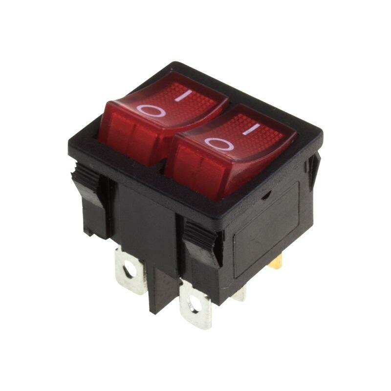 Выключатель клавишный 250В 6А (6с) ON-OFF красн. с подсветкой двойной Mini (RWB-305) Rexant 36-2160