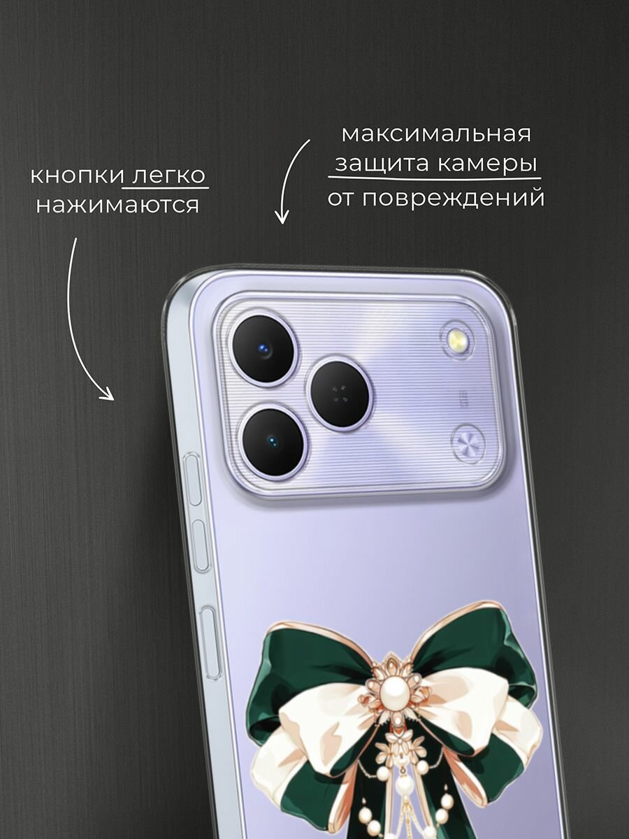 Чехол на Tecno Spark 50 / Текно Спарк 50 с принтом Зеленый бант, прозрачный — фото 1