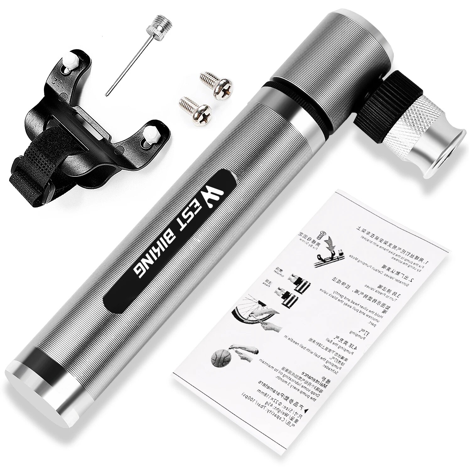 Портативный насос West Biking 160PSI, Silver 038