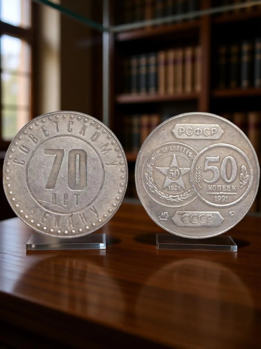 50 копеек 1991 года СССР 70 лет советскому чекану 1921 Копия