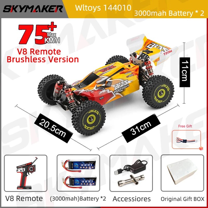 WLtoys 144010 V8 радиоуправляемая машина бесколлекторная 1:14 75 км/ч высокая скорость металлическая 4WD привод бездорожная 2,4G передатчик 1/14 радиоуправляемая гоночная машина VS 144010