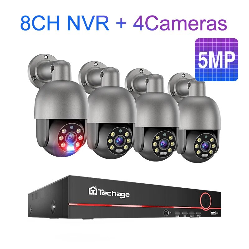 Система умных камер наблюдения H.265 8CH 5MP 8MP POE PTZ Ультра HD наружная система видеонаблюдения Набор для наблюдения в ночное время с полноцветным изображением