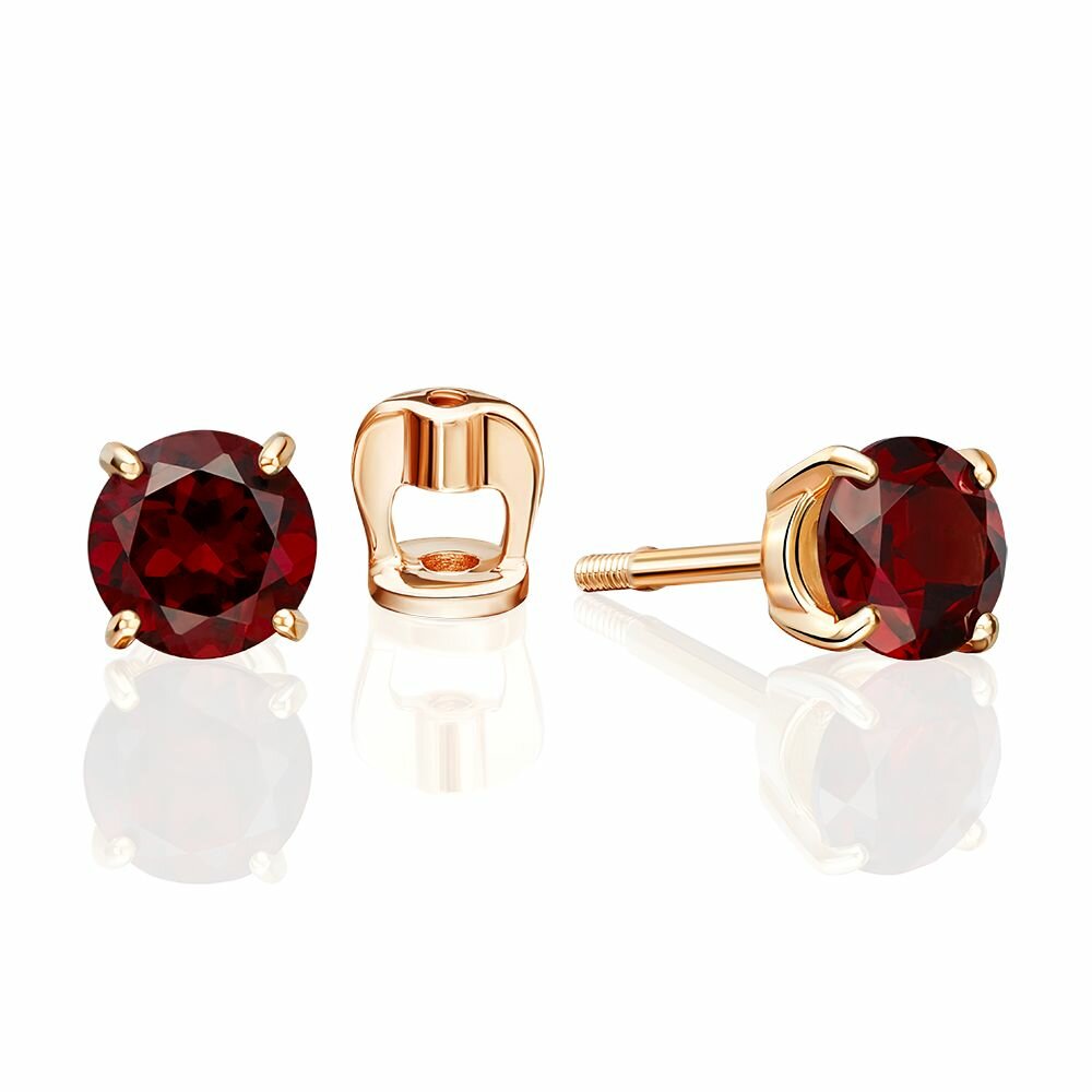 Серьги пусеты, красное золото, 585 проба, гранат