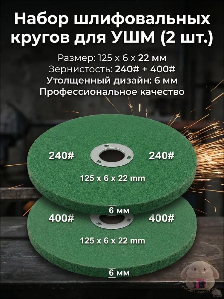 Шлифовальный круг для заточки 125 мм, 240-400, для УШМ, точильный камень сетчатый, 2 шт