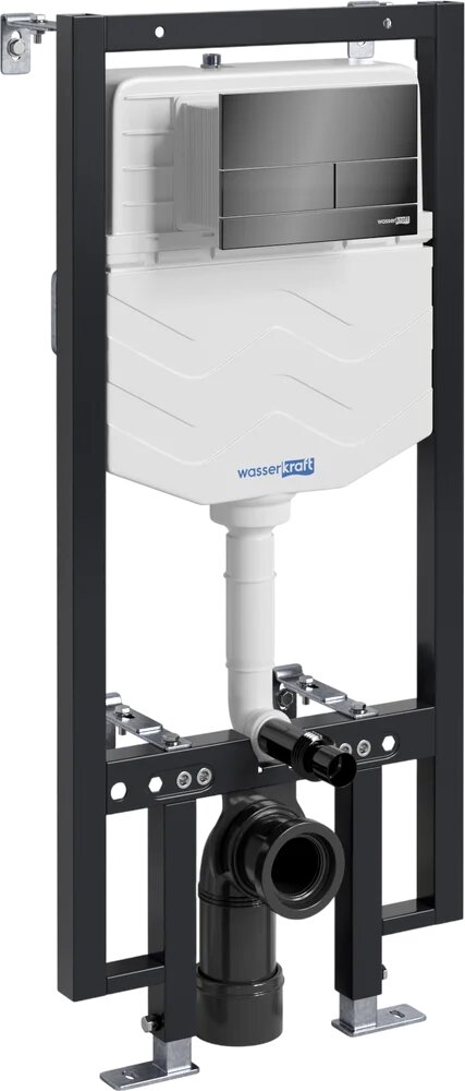 Инсталляция с кнопкой Wasserkraft Vils 56TLT.010. ME. PB04 50 см, крепление к стене/к полу, с регулировкой по высоте, кнопка для унитаза черная, глянцевая, с шумоизоляцией