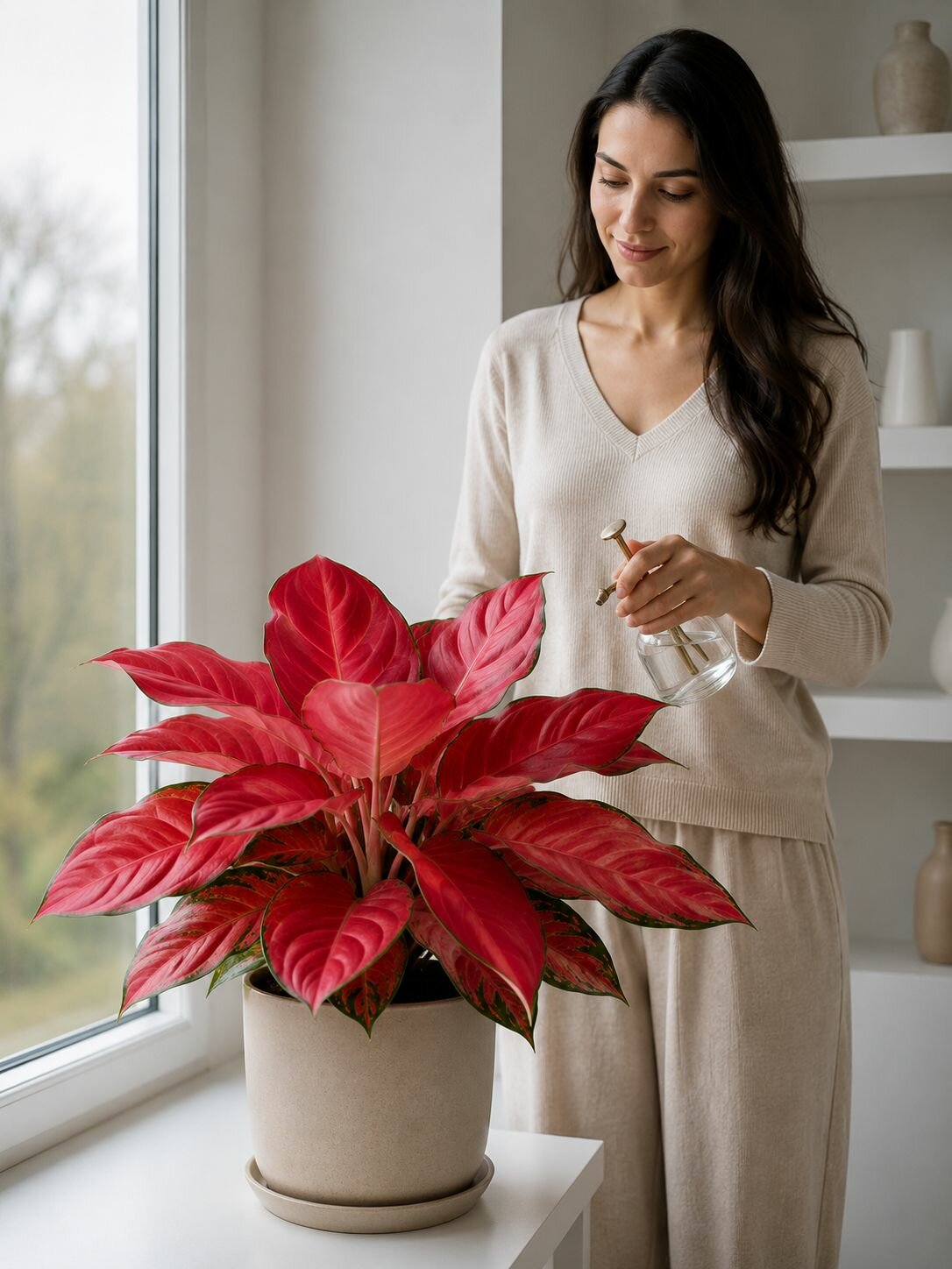 Аглаонема Чайна Ред (Aglaonema China Red) D10см, живой цветок
