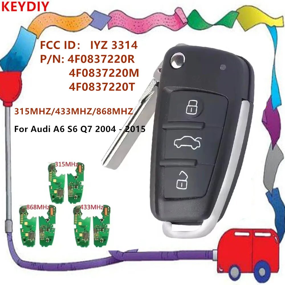KEYDIY для Audi A6 S6 Q7 2004-2015, 433MHZ, 4 кнопки