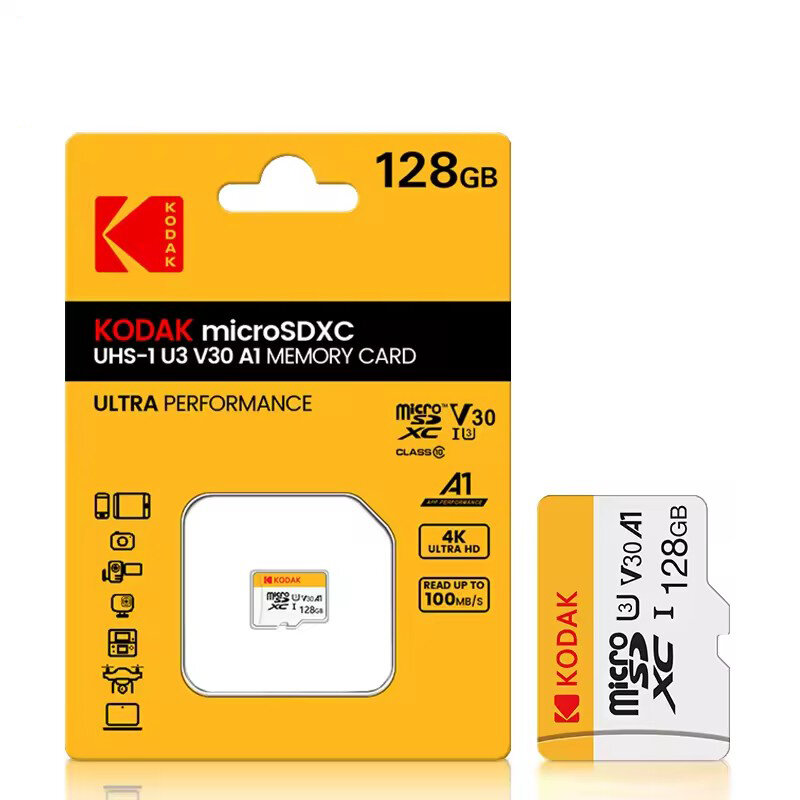 Карта памяти Kodak Micro SD класс 10 UHS-1 U3 V30 A1 128 ГБ 4K, Белый