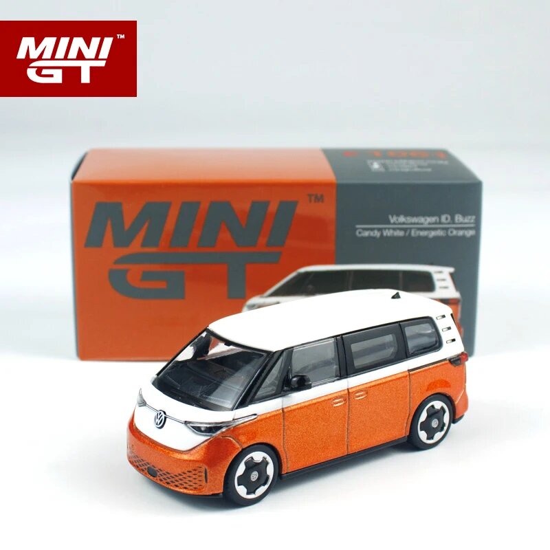 MINIGT 1:64 Volkswagen ID.Buzz металлическая модель автомобиля Candy White/Energetic Orange