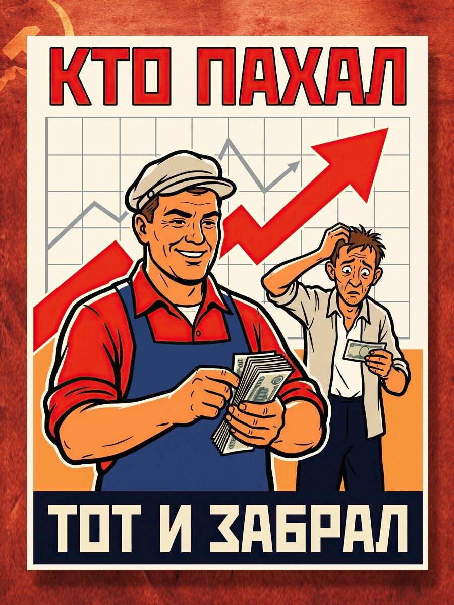 Постер СССР "Кто пахал - тот забрал!" - 30х40см (без рамки)